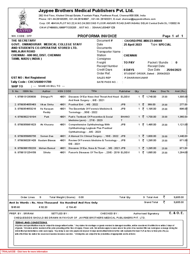 Jaypee Brothers Medical Publishers Pvt. LTD.: Proforma Invoice | PDF ...