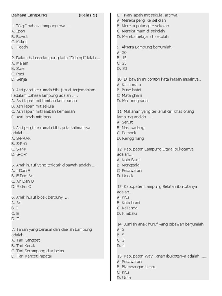 BaLam PTS Genap Kelas 5 | PDF