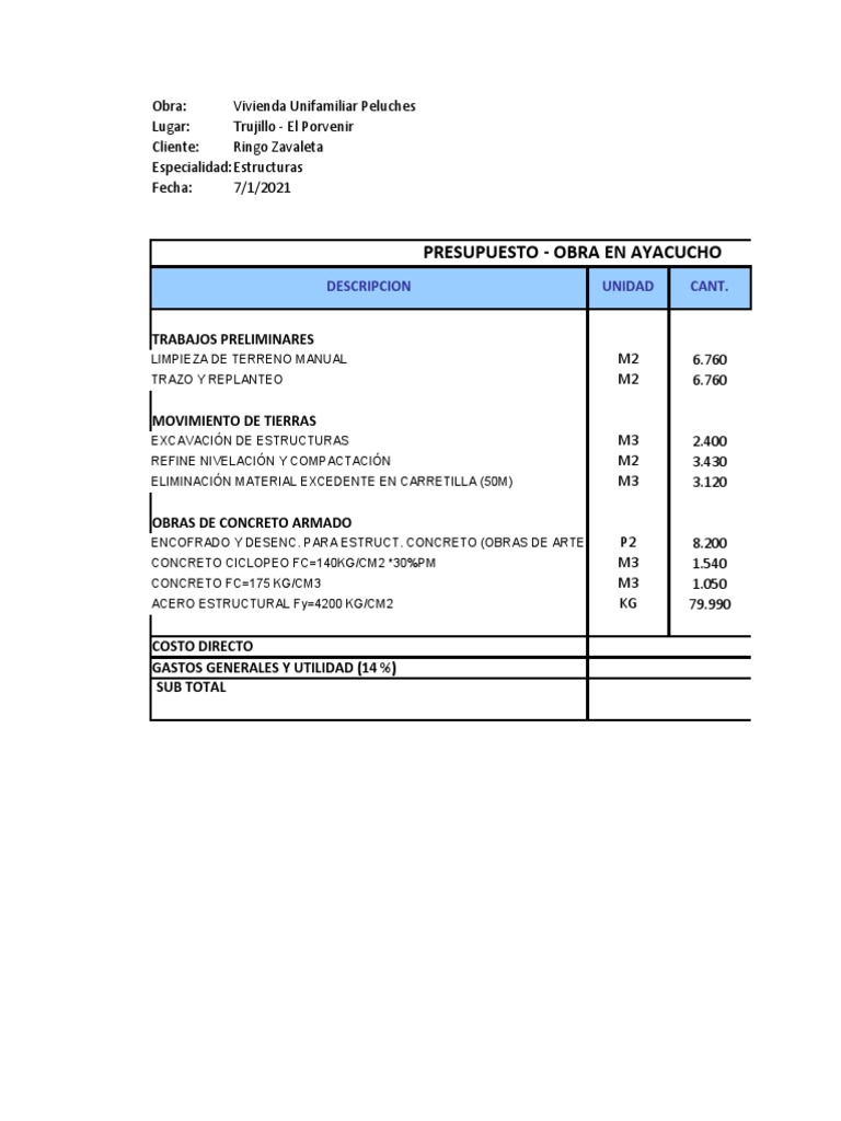 APU Con S10 - Datos Generales | PDF | Hormigón | Ingeniería de Edificación