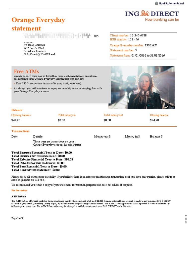 ING Bank Statement BankStatements.net | PDF | Automated Teller Machine ...