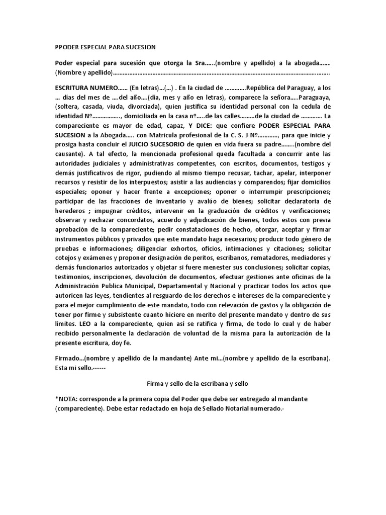 Modelo Poder Especial para Sucesion | PDF | Justicia | Crimen y violencia