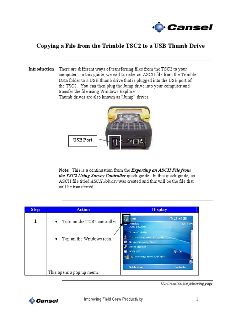 How To Copy A File From The Trimble TSC2 To A USB Thumb Drive | PDF | Computer File | Usb Flash ...