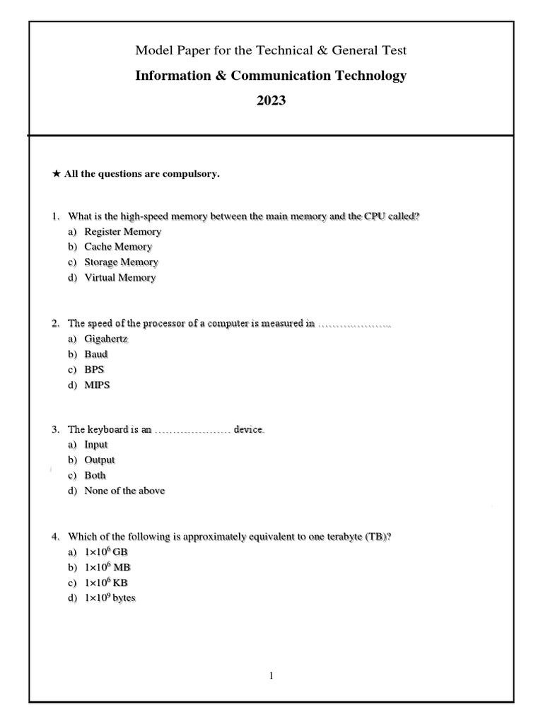 Information & Communication Technology 2023: Model Paper For The ...