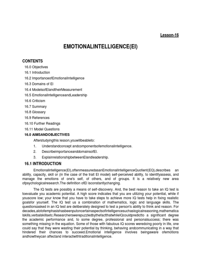 Chapter - 16 Emotional Intelligence OB Re | PDF | Emotional ...