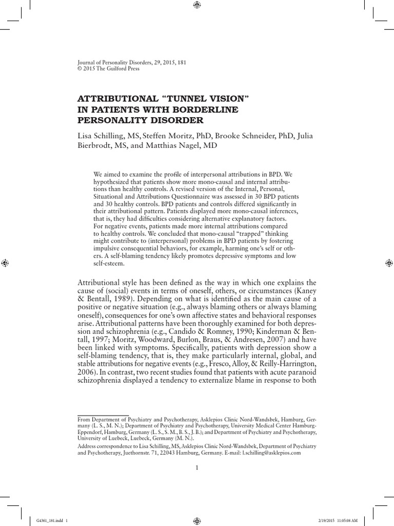 Attributional Tunnel Vision in BPD | PDF | Borderline Personality ...