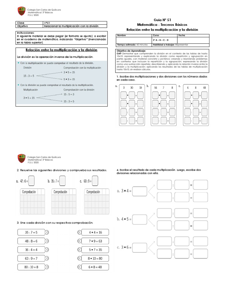 Relación Multiplicación y División 3° Básico | PDF | Multiplicación ...