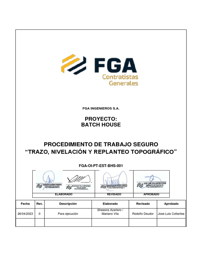 Fga-Oi-Pt-Est-Bhs-001 - Trazo, Nivelación y Replanteo Topográfico | PDF ...