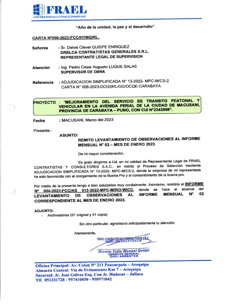 Carta Levantam Observaciones Valo 2 | PDF