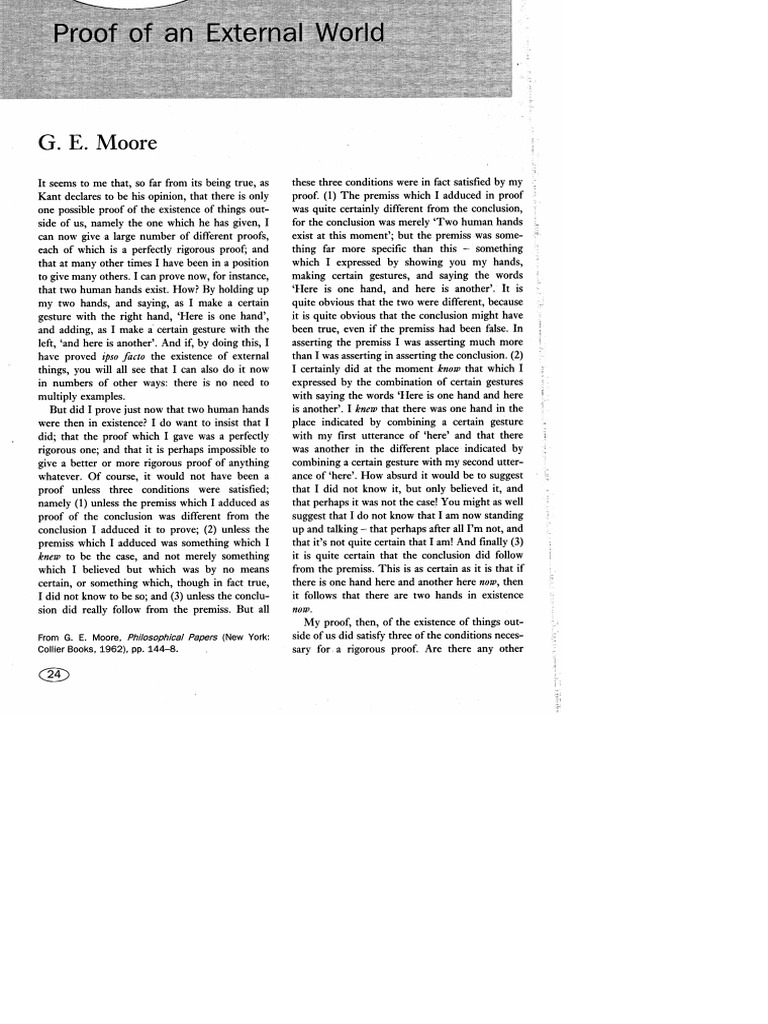 GE Moore Proof of An External World | Download Free PDF | Knowledge ...