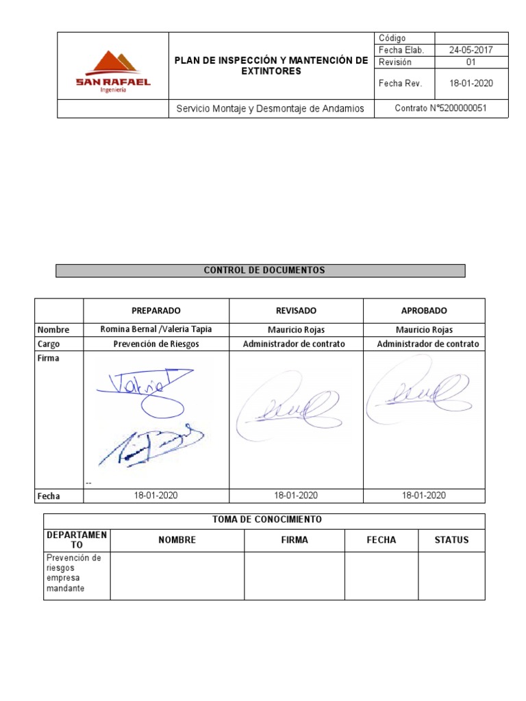 Plan de Inspección y Mantención de Extintores | PDF | Andamio | Materiales