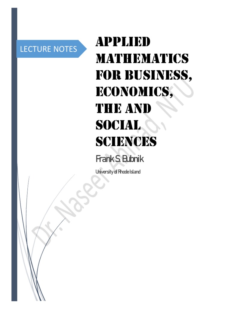 Applied Mathematics For Business Economics and Social Sciences (Chapter ...