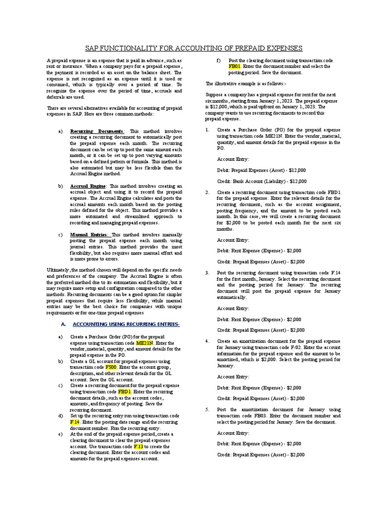 SAP Prepaid Expenses Accounting Methods | PDF | Debits And Credits ...