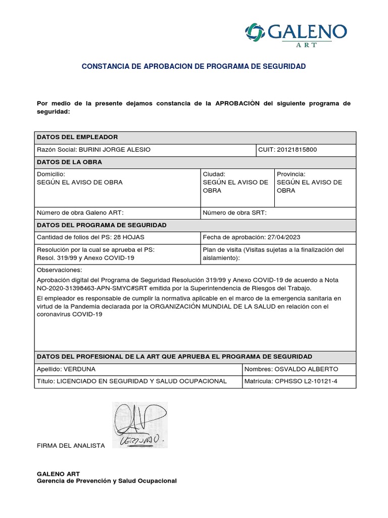 Aprobacion PS 319 | PDF