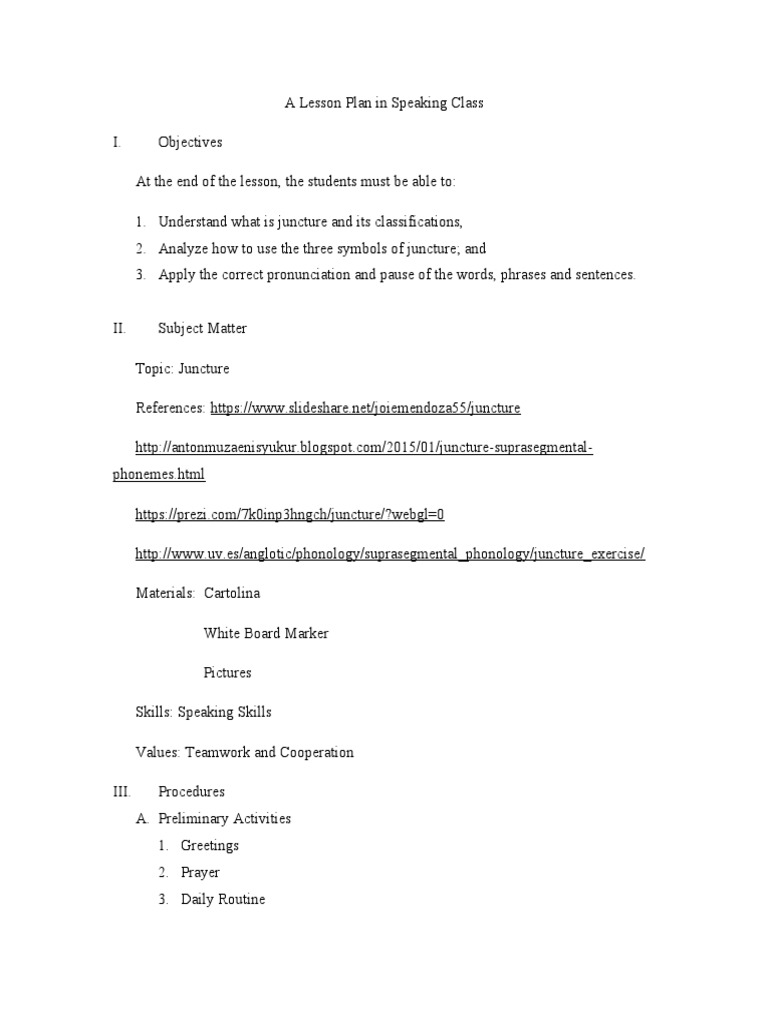 A Lesson Plan in Speaking Class | PDF | Lesson Plan | Teachers