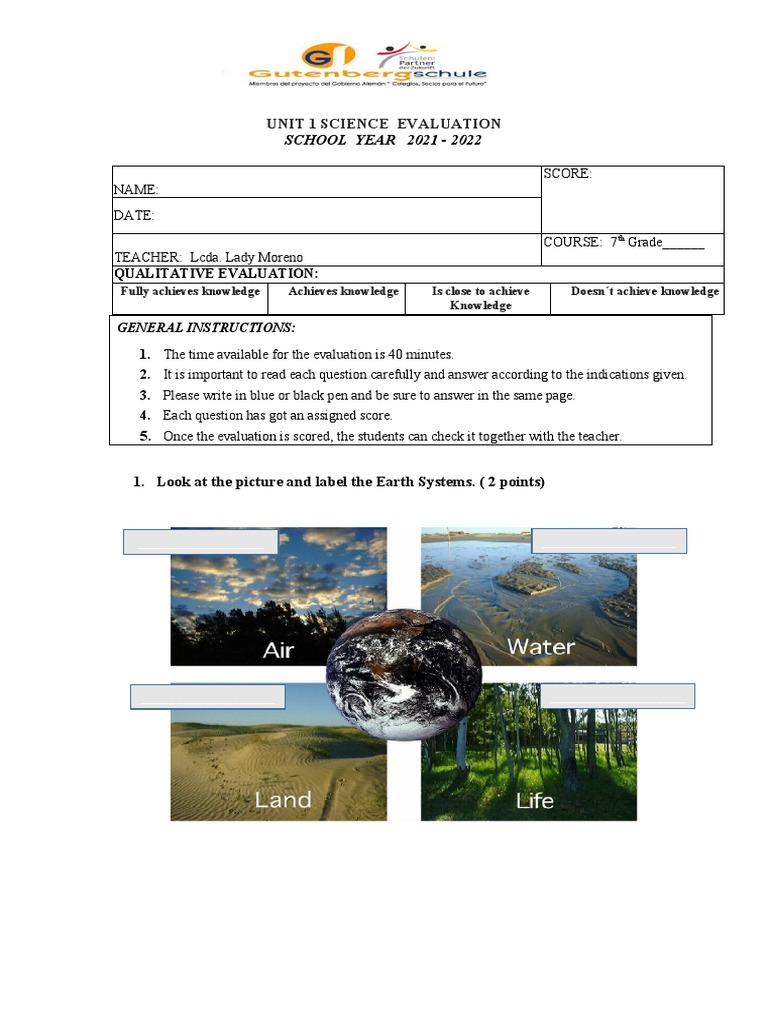 7th Grade Science Evaluation 2021-2022 | PDF