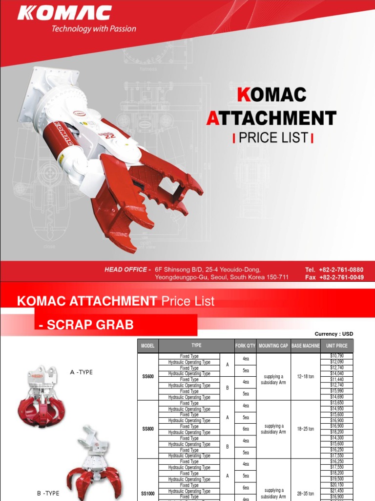 2020 KOMAC-Attachments-Price List | PDF | United States Dollar | Equipment