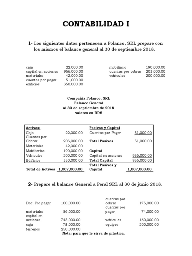 Ejercicios No. 1 Explicacion CONTABILIDAD I | PDF