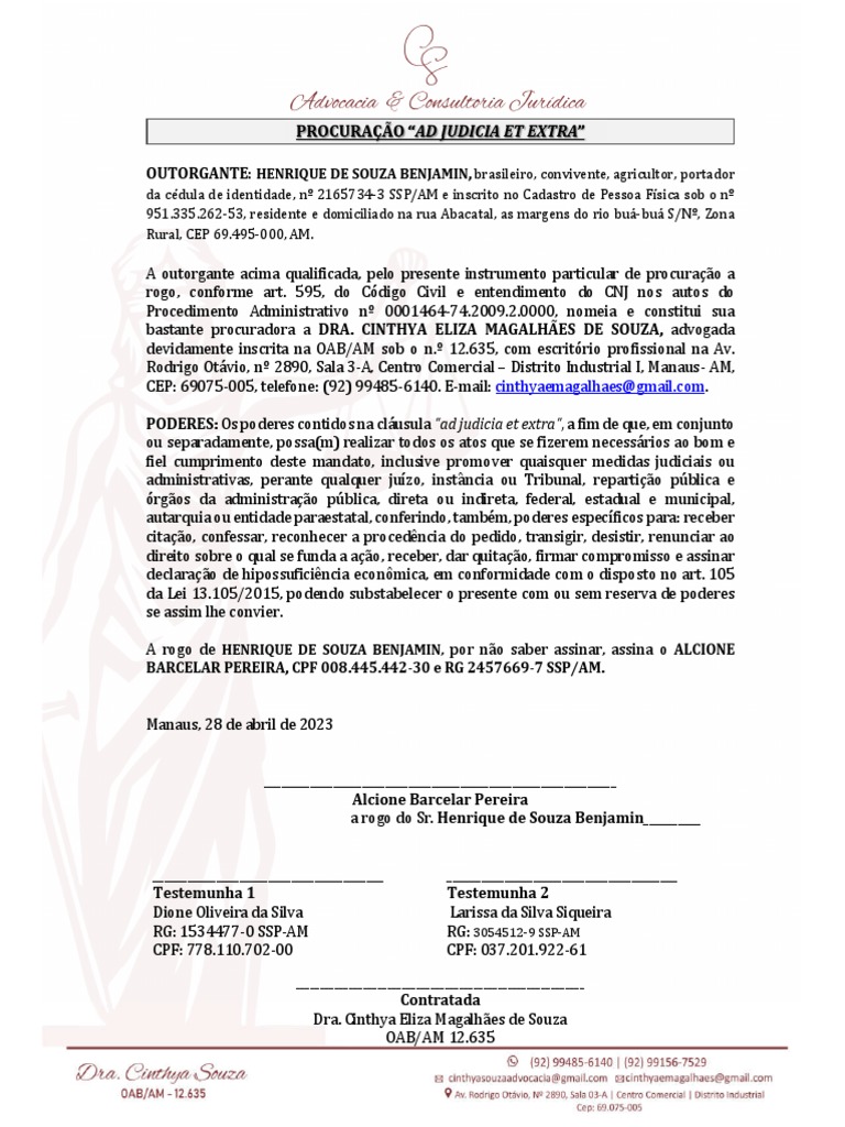 2 - Procuração A Rogo Henrique de Souza Benjamin | PDF | Advogado | Brasil
