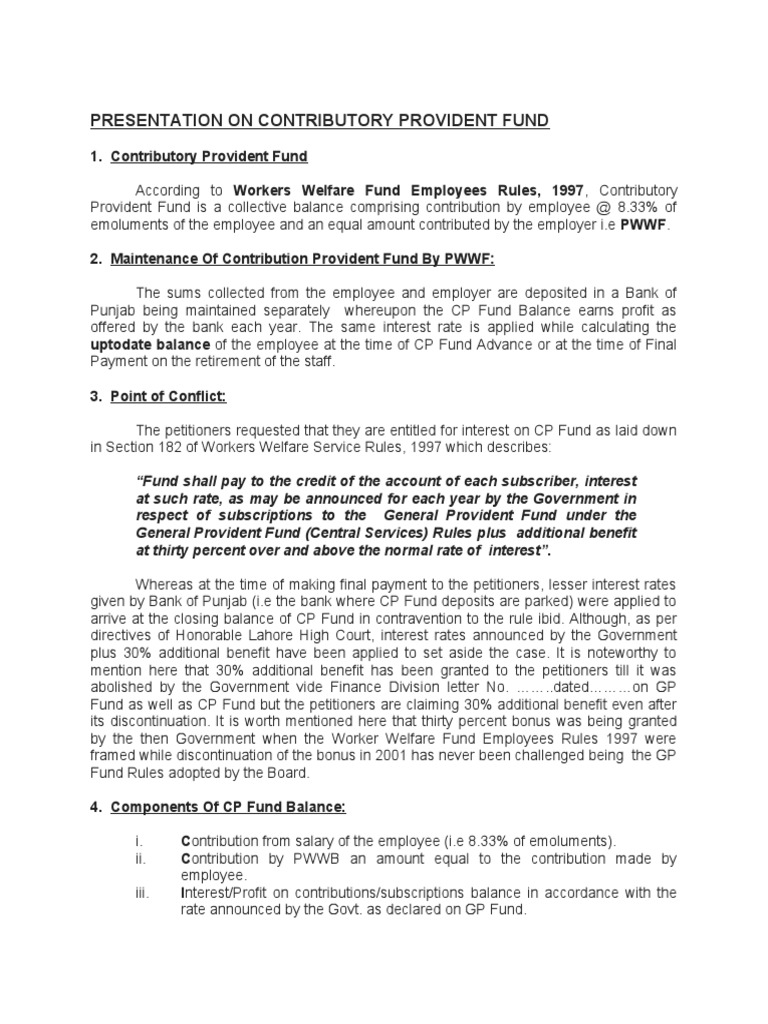 Presentation On Contributory Provident Fund | PDF | Interest | Employment