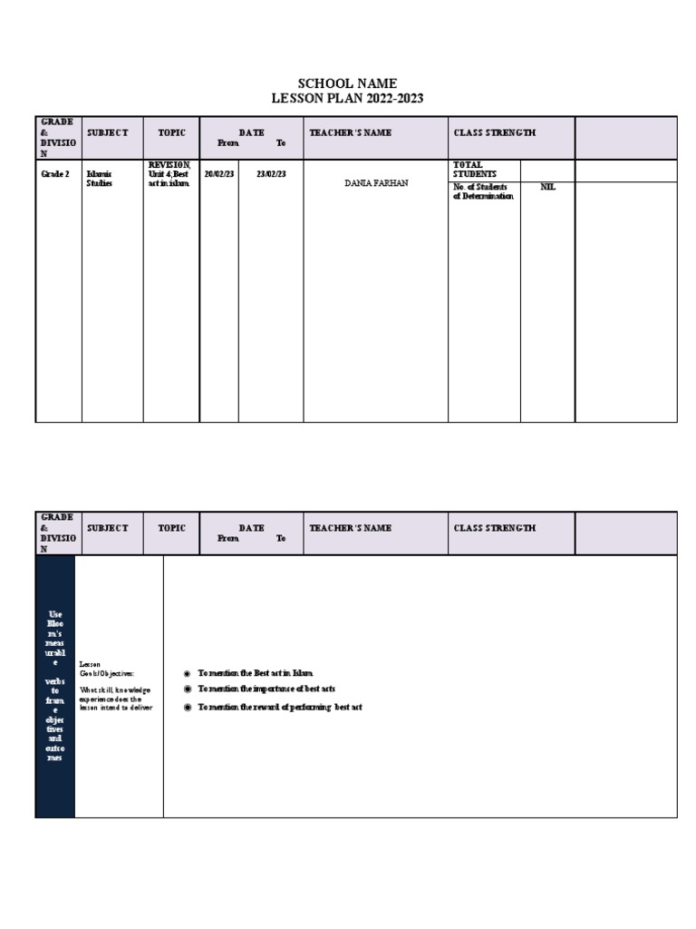 Grade 2, Revision Lesson Plan | PDF | Curriculum | Lesson Plan
