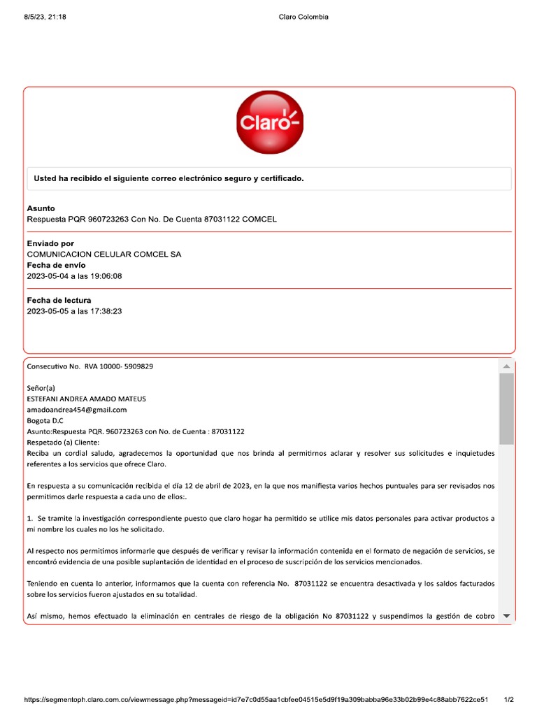 Respuesta PQR CLARO | PDF