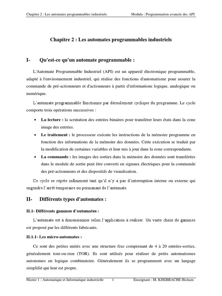 Programmation des automates industriels | PDF | Automate programmable ...