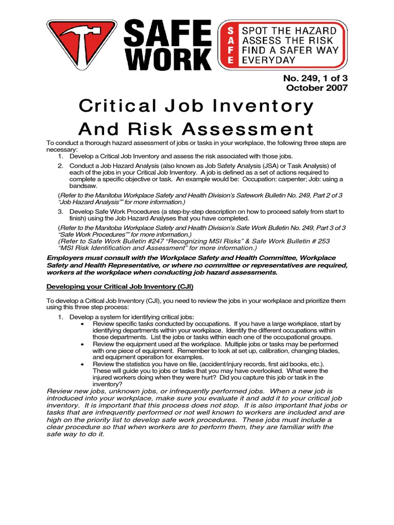 Critical Job Inventory | PDF | Workplace | Working Conditions