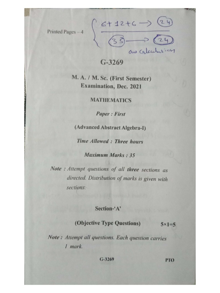 2021 Paper 1,2 MSC 1st Sem | PDF | Field (Mathematics) | Group ...