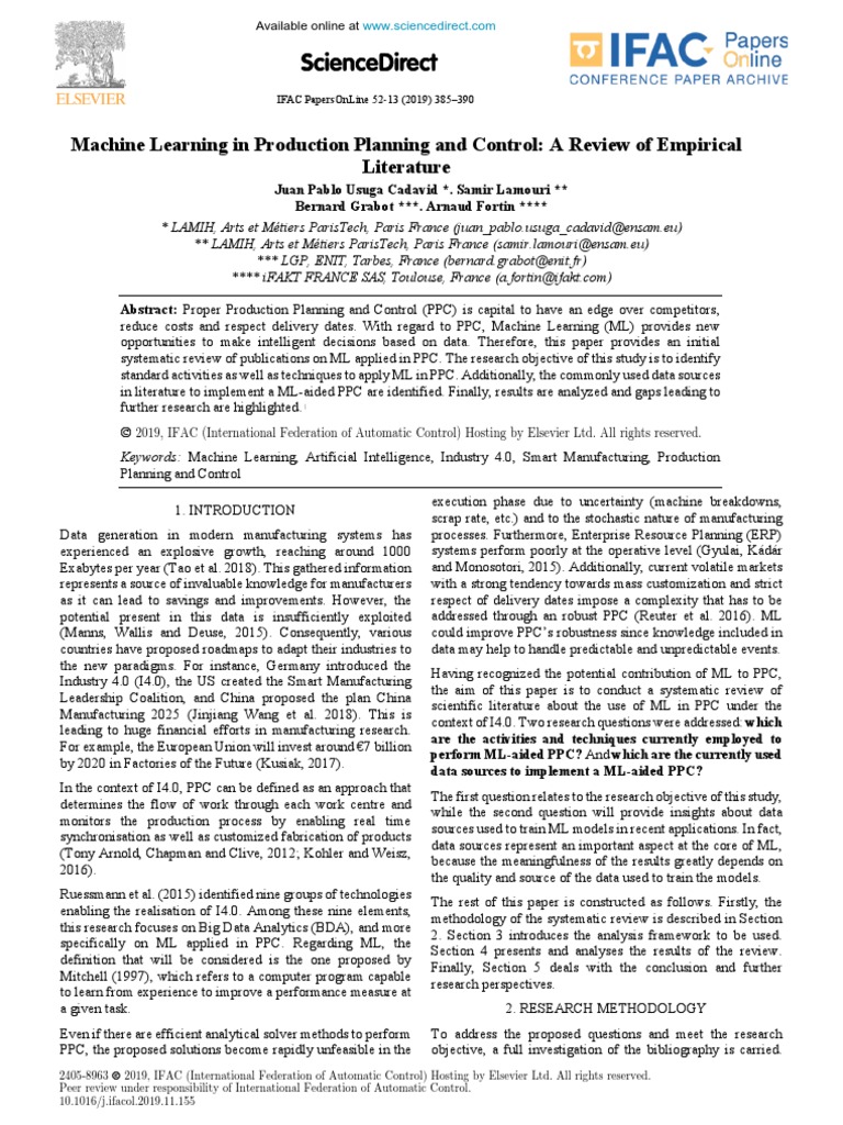 Machine Learning in Production Planning and Control A Review of ...
