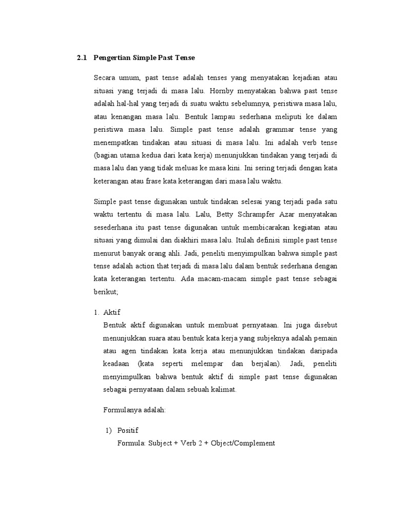 Definisi dan Penjelasan Simple Past Tense | PDF | Seni & Disiplin Bahasa