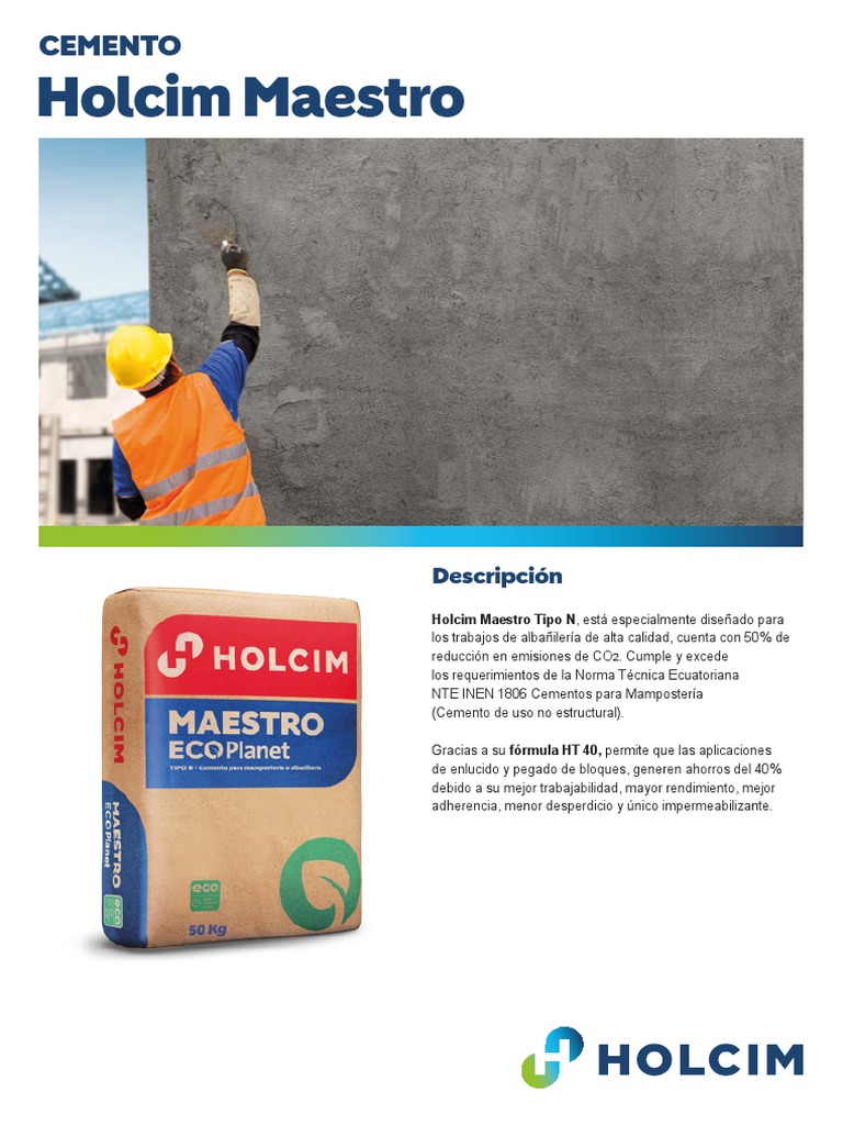 Holcim Maestro Ficha Tecnica | PDF | Cemento | Albañilería