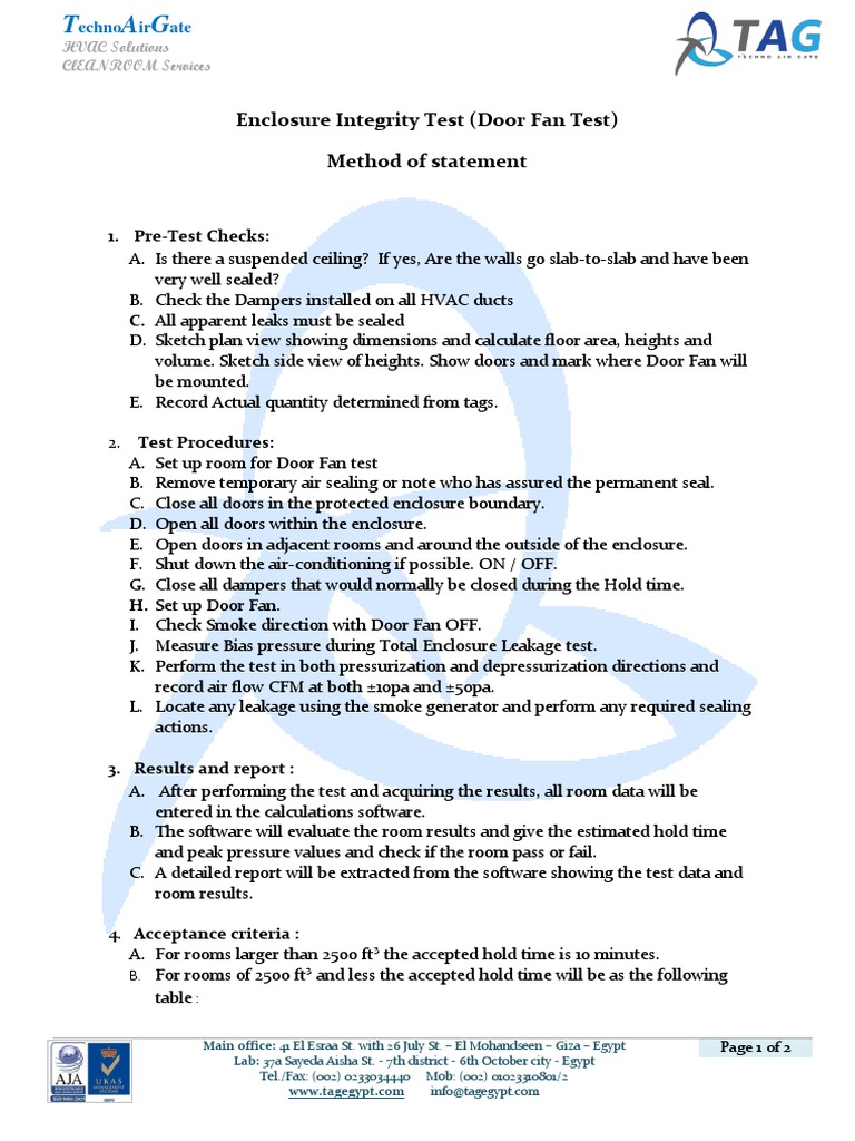 Enclosure Integrity Test - Method of Statement | PDF | Building Engineering