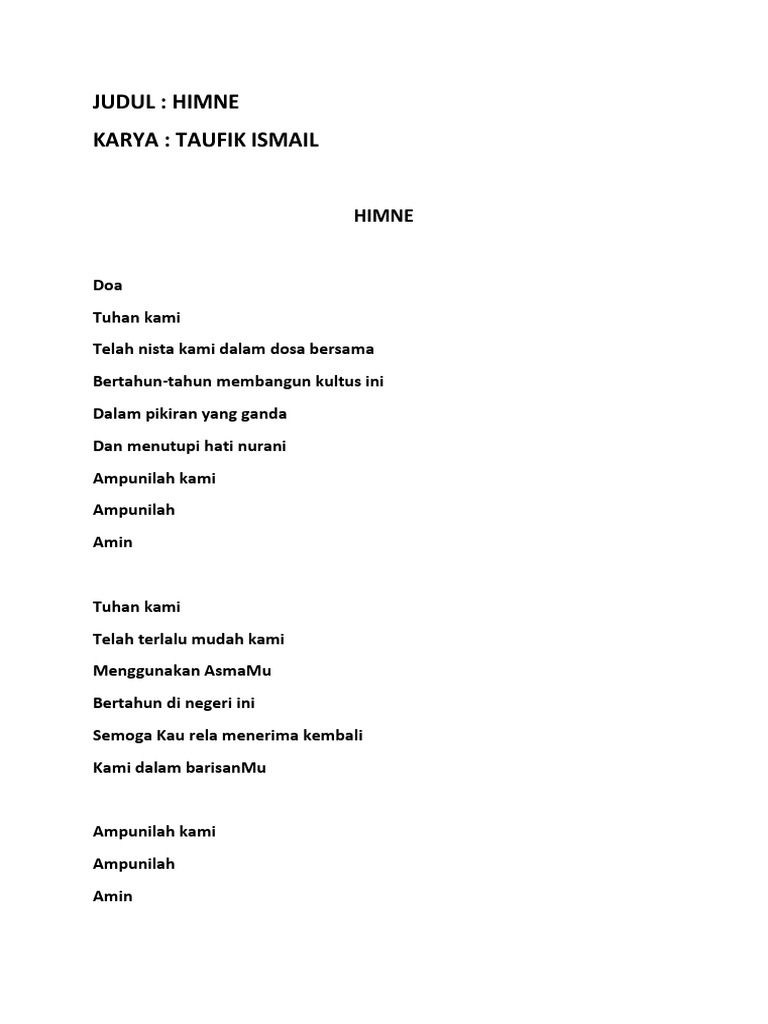 Judul: Himne Karya: Taufik Ismail | PDF
