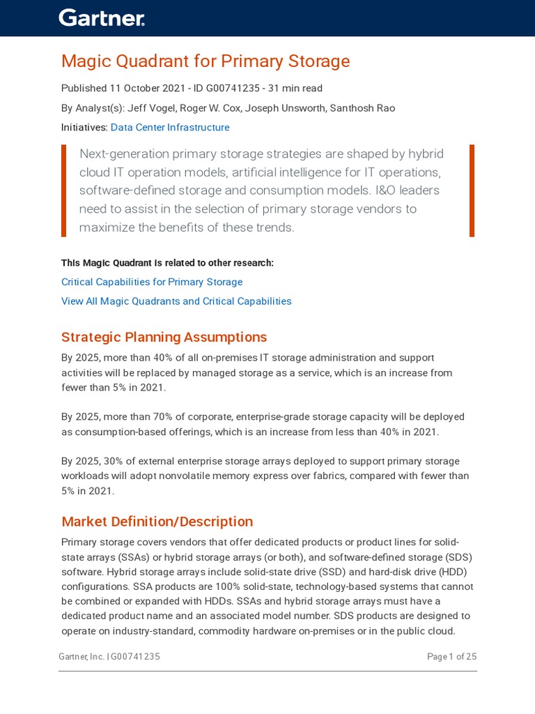 Magic Quadrant For Primary Storage-2021 | PDF | Cloud Computing | Information Technology Management