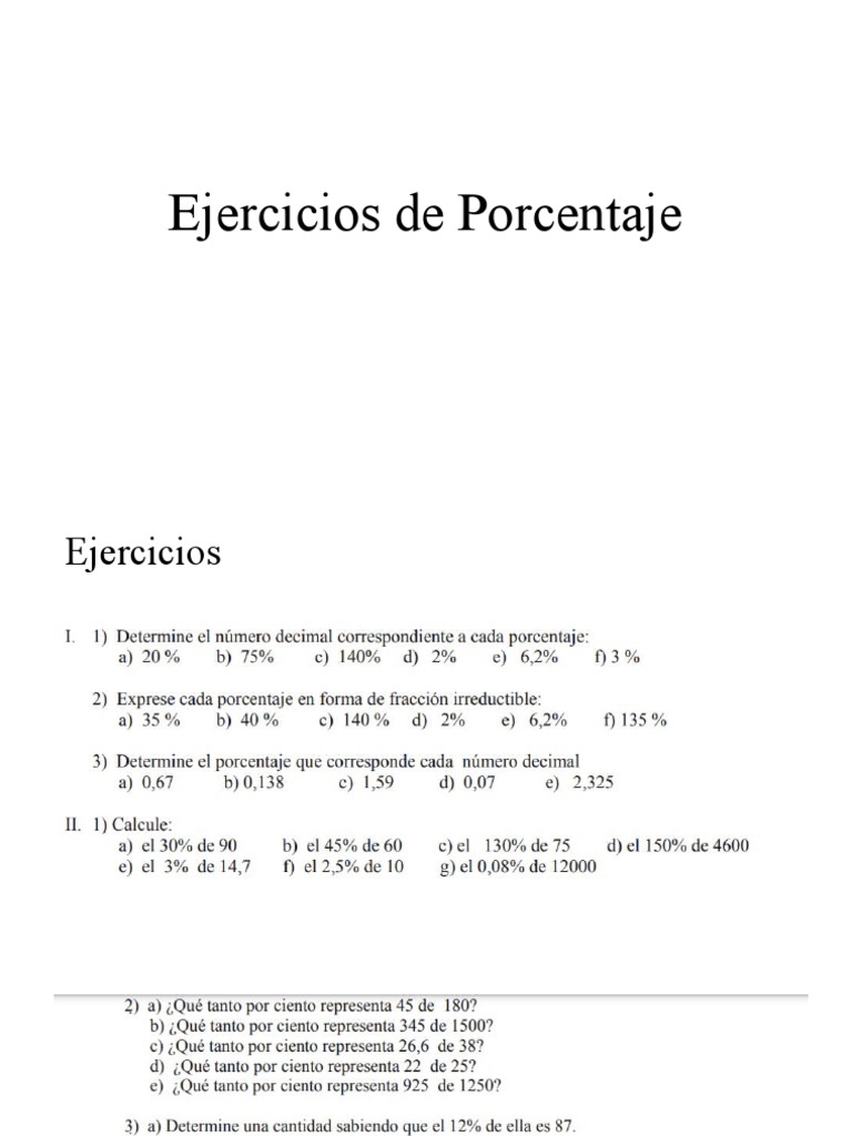 Ejercicios de Porcentaje | PDF