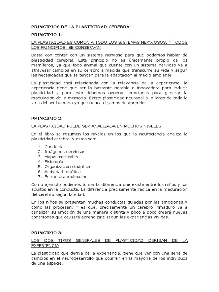 Principios de La Plasticidad Cerebral | PDF | Aprendizaje | Neuroplasticidad