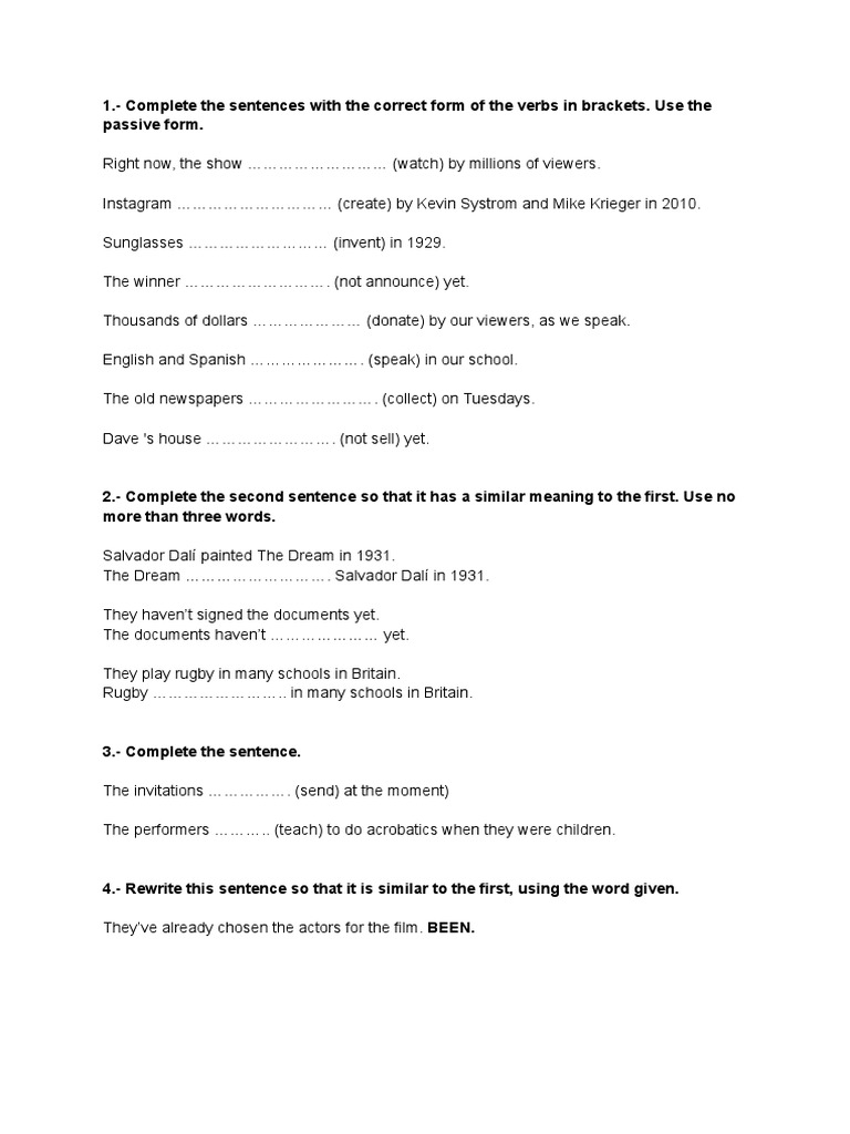 Passive Voice Extra Exercises | PDF