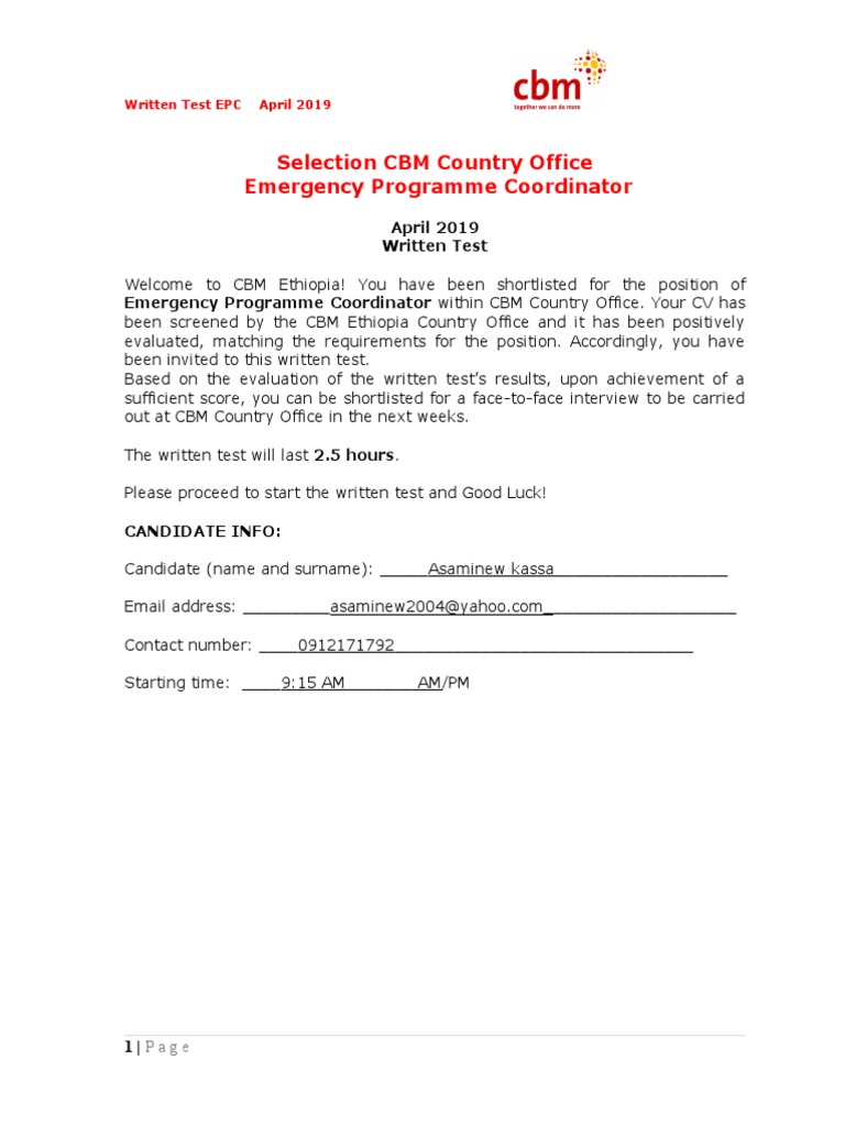 Written Test - EPC - Template-Asaminew | PDF | Emergency Management ...