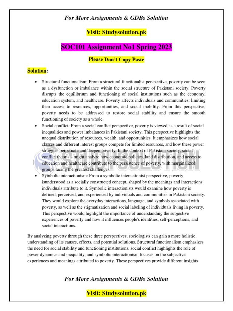 SOC101 Assignment No1 Solution Spring 2023 | PDF | Poverty | Poverty & Homelessness
