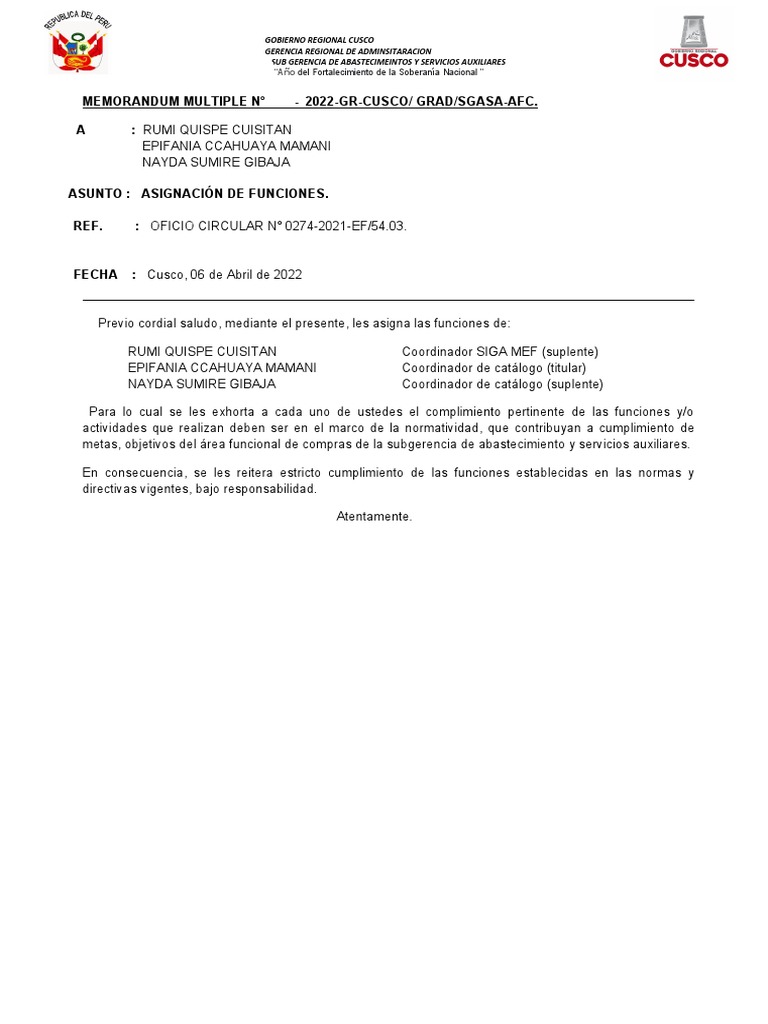 MEMO Multiple Asignacion de Funciones | PDF