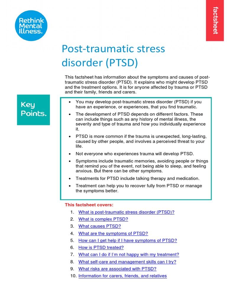 Post Traumatic Stress Disorder PTSD Factsheet | PDF | Psychological Trauma | Complex Post ...