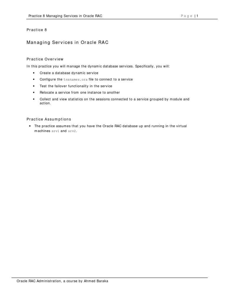 2.1 Practice 8 Managing Services in Oracle RAC PDF | PDF | Databases | Operating System