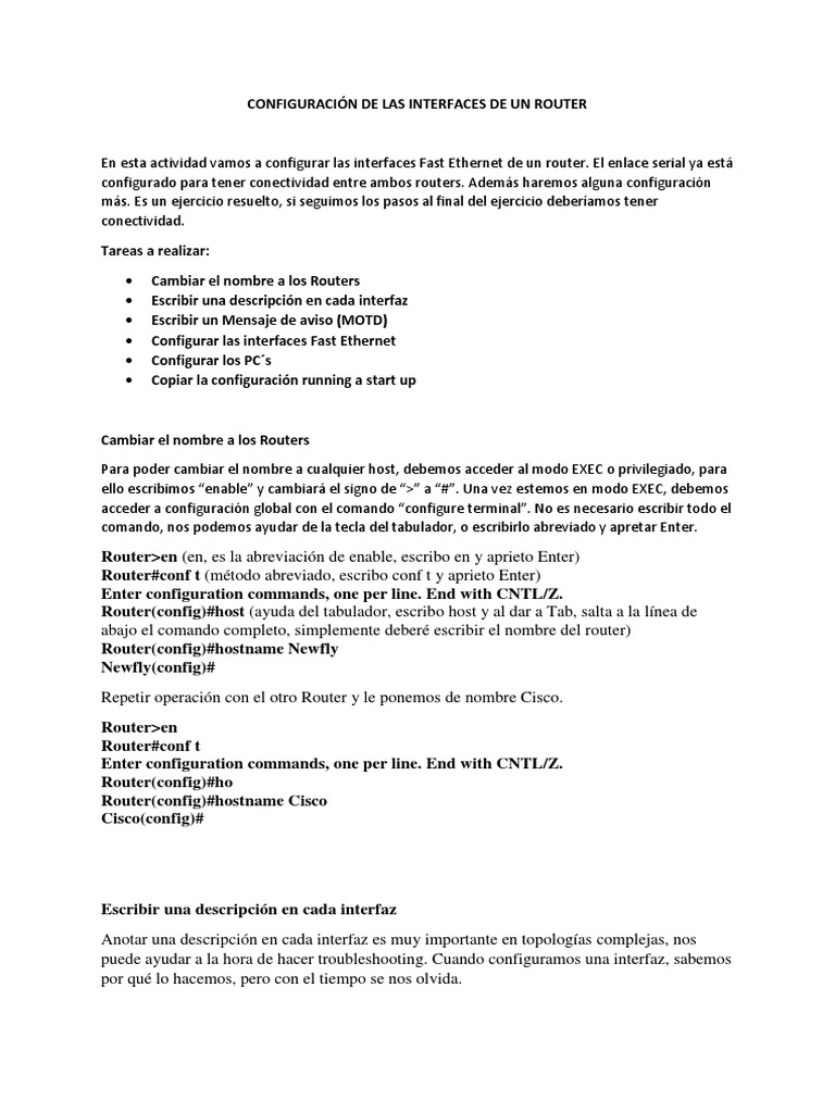 Configuración de Las Interfaces de Un Router | PDF | Dirección IP ...