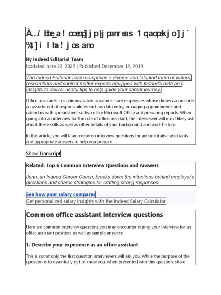 10 Office Assistant Interview Questions and Example Answers | PDF ...