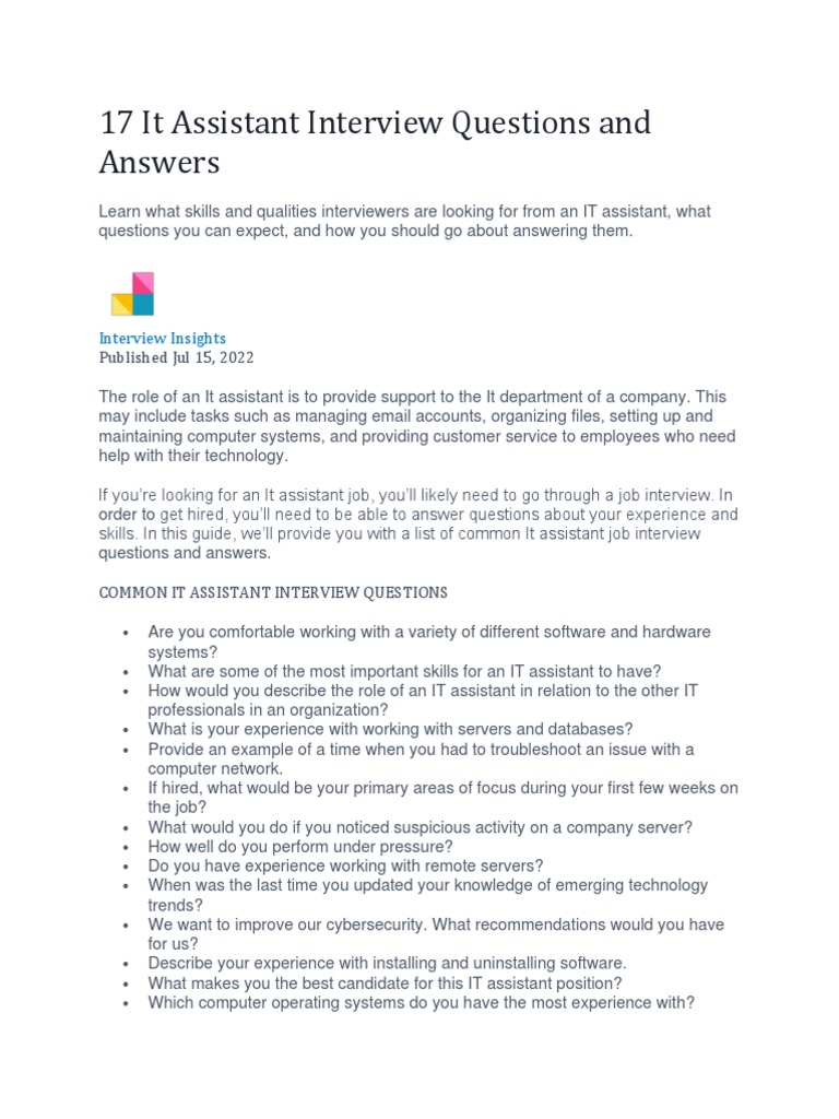 IT Assistant Interview Questions & Answers | PDF | Computer Security ...