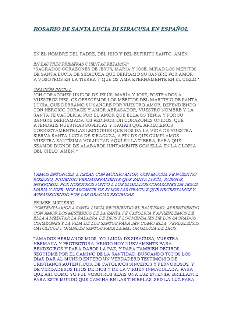 Rosario De Santa Lucia Di Siracusa En Español Pdf María Madre De
