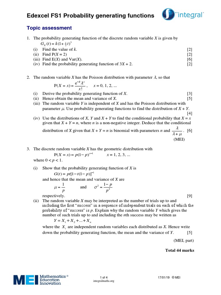 Probability Generating Functions | PDF | Probability Distribution | Mathematics