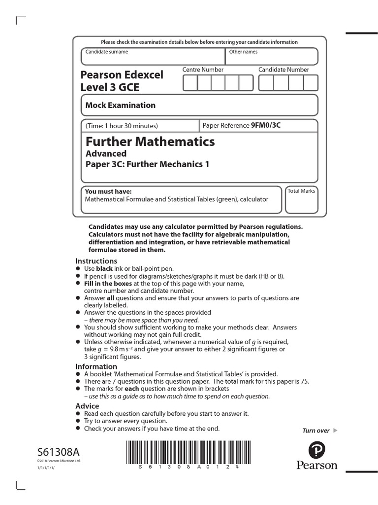 06a 9FM0-3C Further Mechanics 1 Mock Paper | PDF | Collision | Force