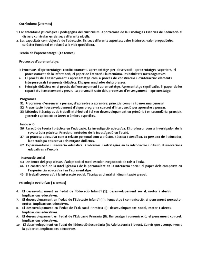 Temari Per Blocs | PDF