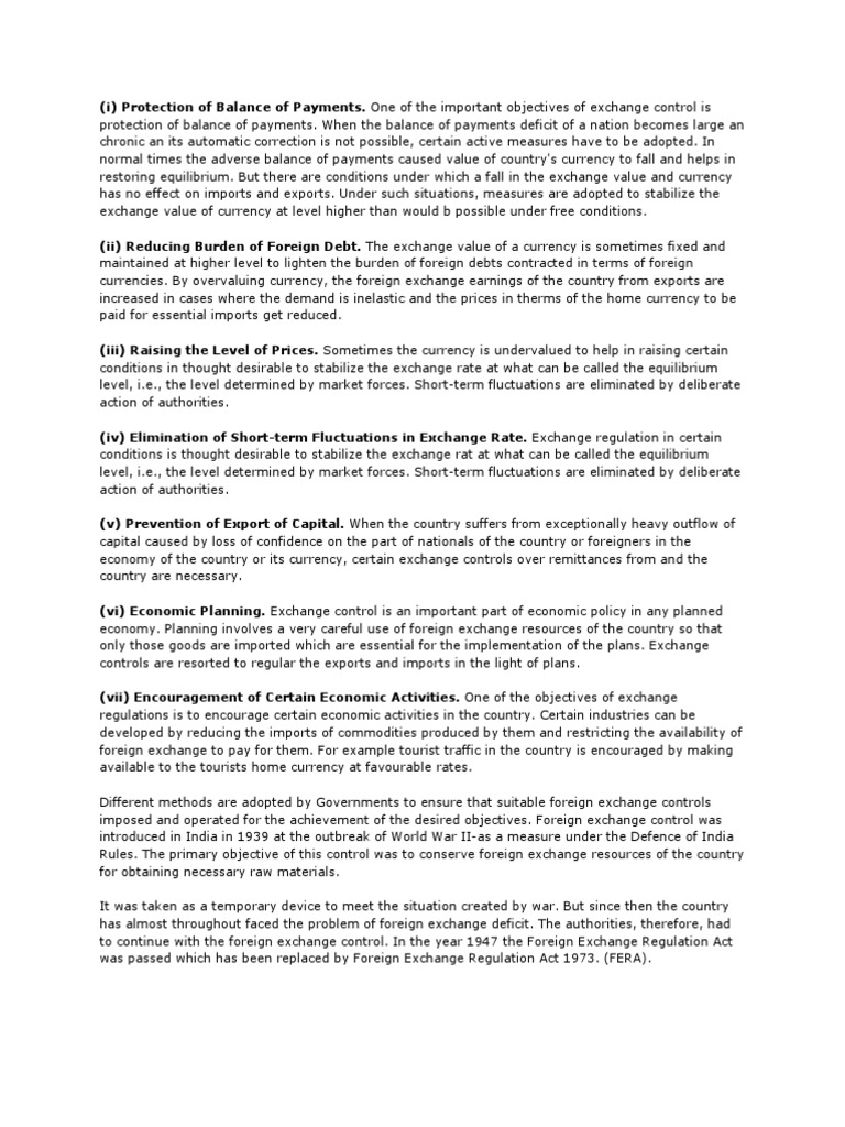 Objectives of Exchange Control | PDF | Foreign Exchange Reserves ...